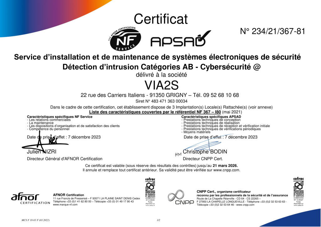 Certification ISO-APSAD - Groupe VIA2S
